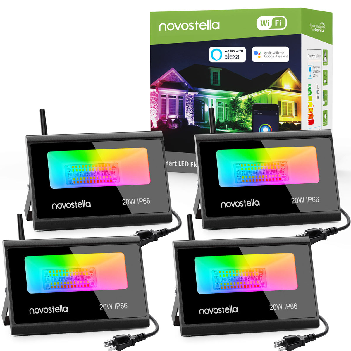 Novostella 20W Smart Flood Lights, 2 pack RGBCW 2700K - 6500K IP66 ...